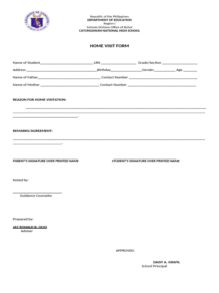 Home Visitation Form | PDF