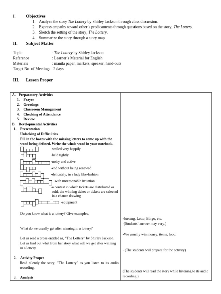 The Lottery | PDF