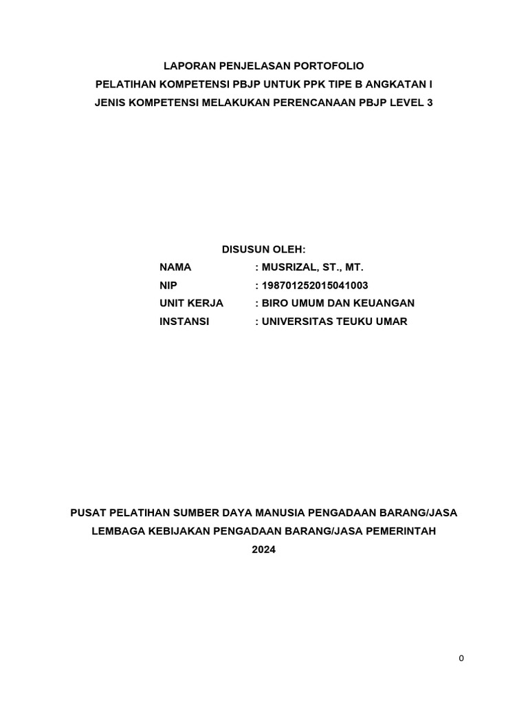 Laporan Portofolio PPK Tipe B JK Perencanaan | PDF