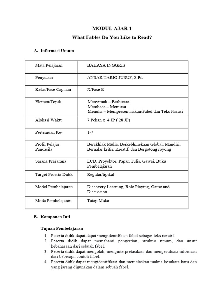 Modul Ajar - English - SMK-X - Unit 1 | PDF
