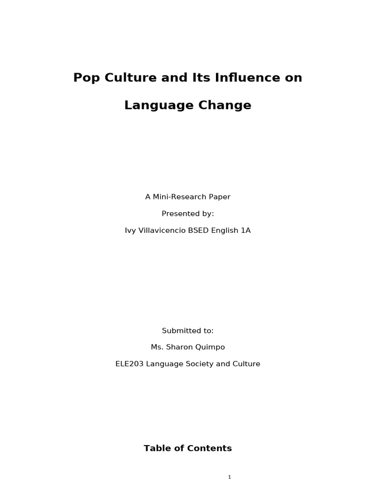 Pop Culture and Its Influence On Language Change | PDF