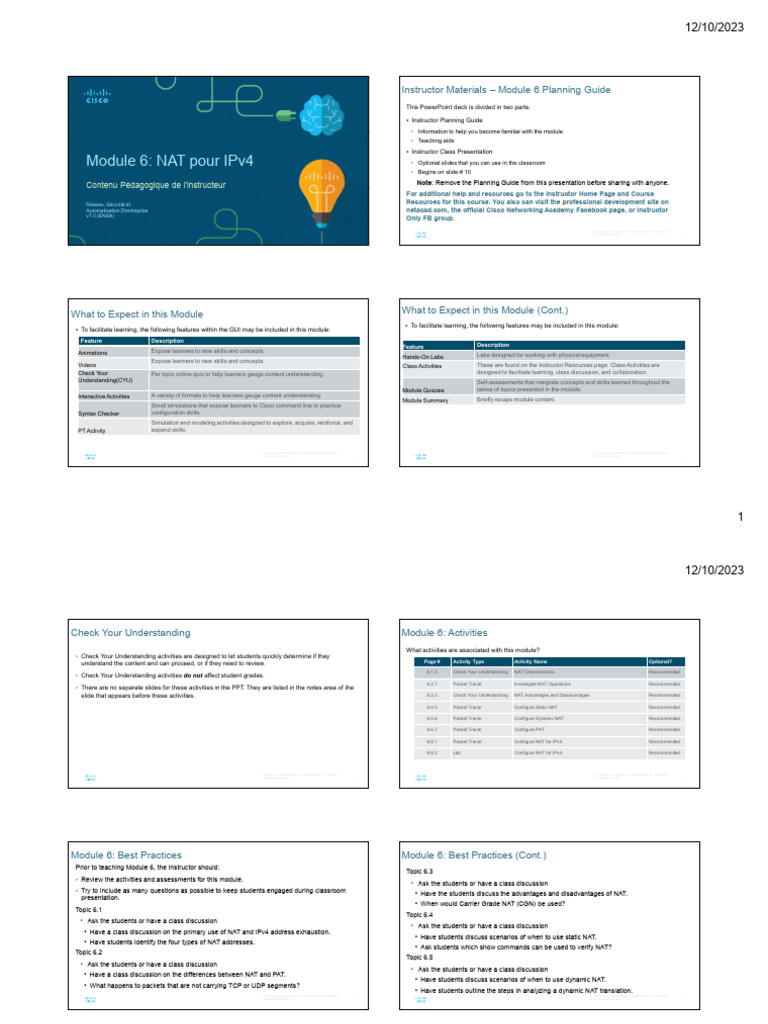 Module 6: Nat Pour Ipv4: Instructor Materials - Module 6 Planning Guide ...