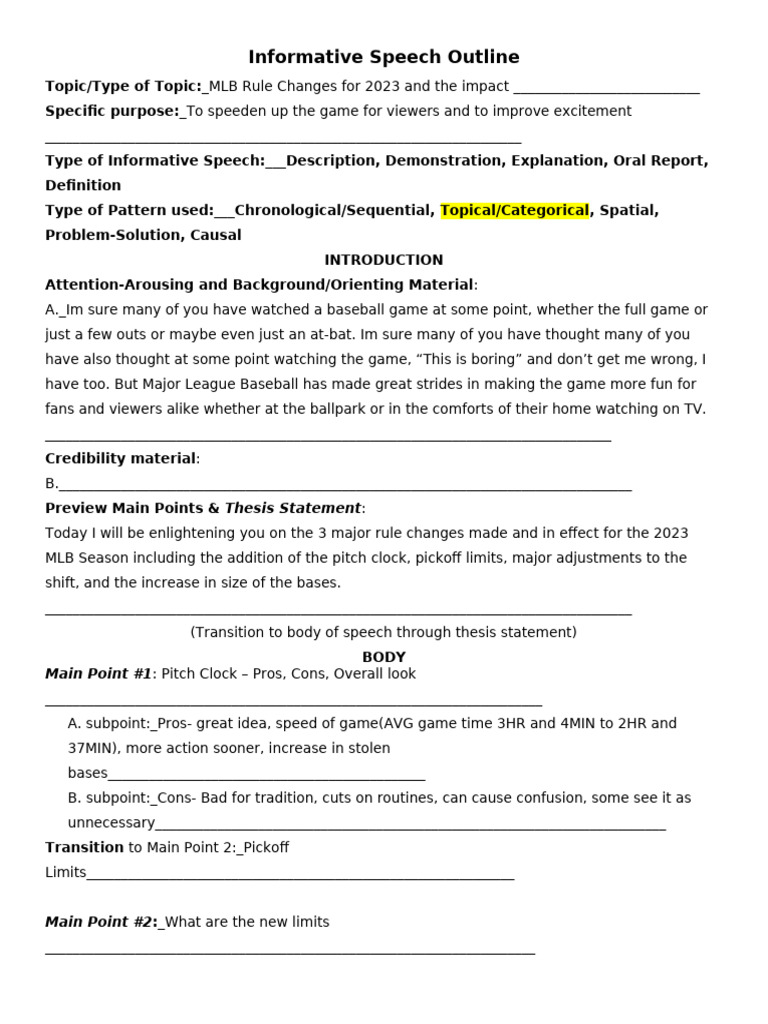 Informative Speech Outline | PDF