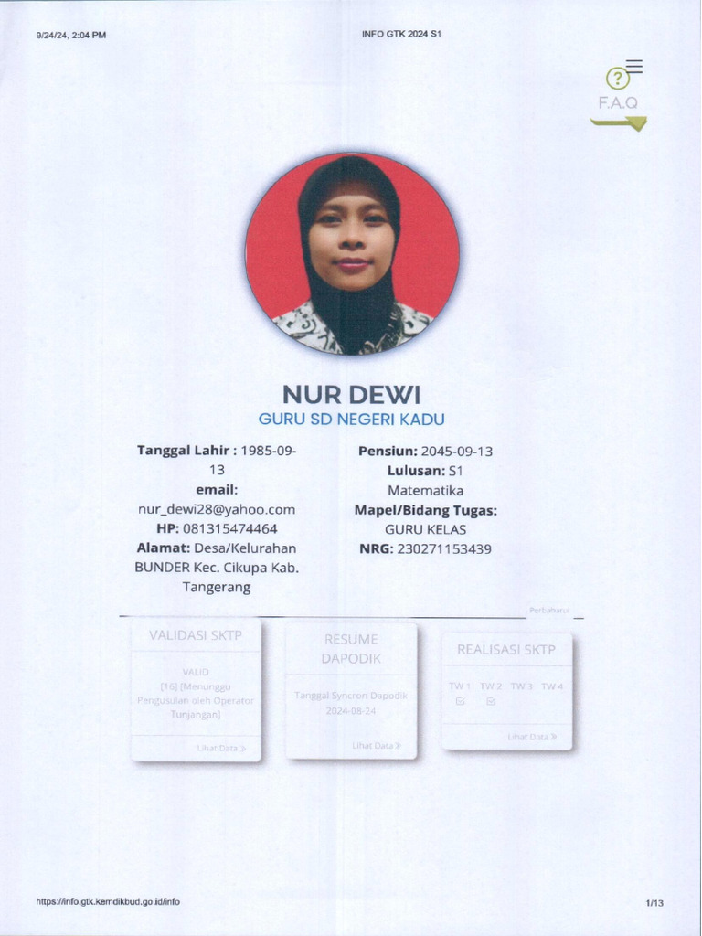 SCAN INFO GTK NUR DEWI, S.PD 2024 SEM2 - 0001 | PDF