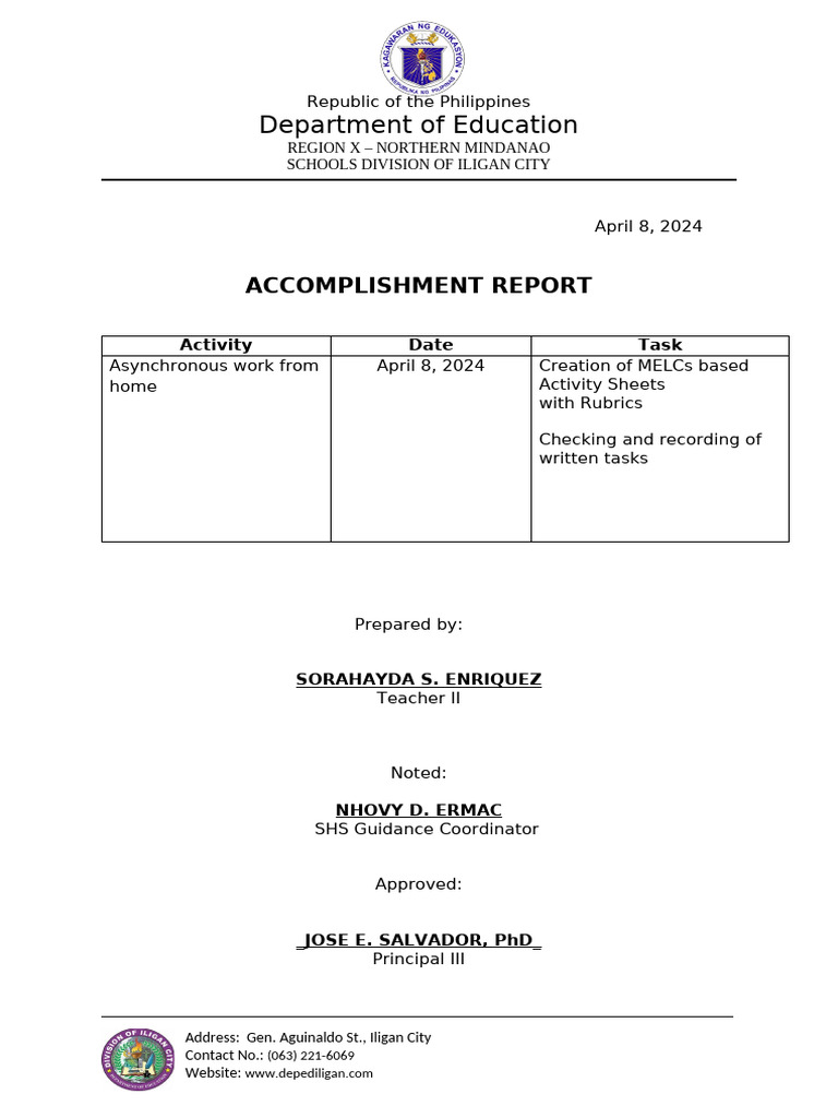 Accomplishment Report Blank | PDF