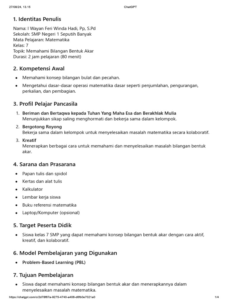 Modul Ajar Matematika BAB 1.4 | PDF