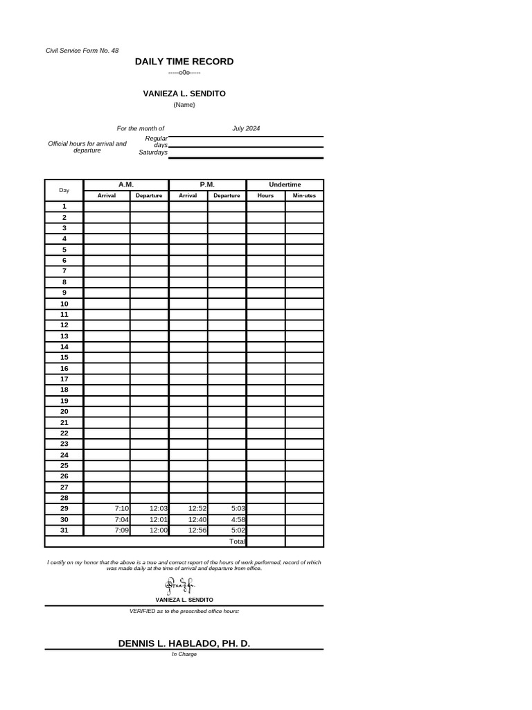 DTR Form 48 July | PDF