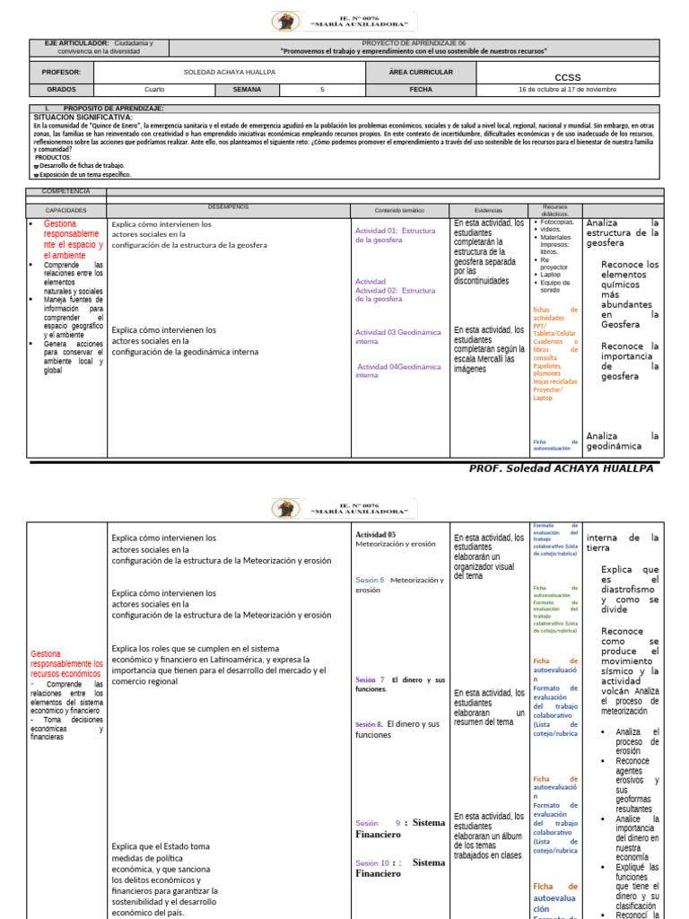 Proyecto 06 - CCSS 4to | PDF