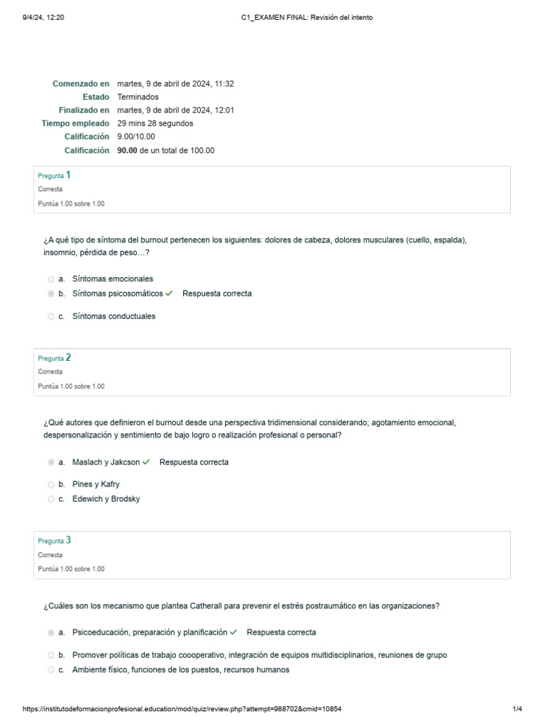 C1 - EXAMEN FINAL - Revisión Del Intento | PDF | Burnout ocupacional ...