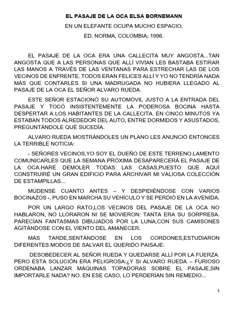 El Pasaje de La Oca Elsa Bornemann | PDF