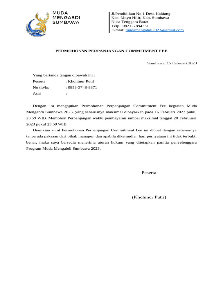 Permohonan Perpanjangan Commitment Fee | PDF