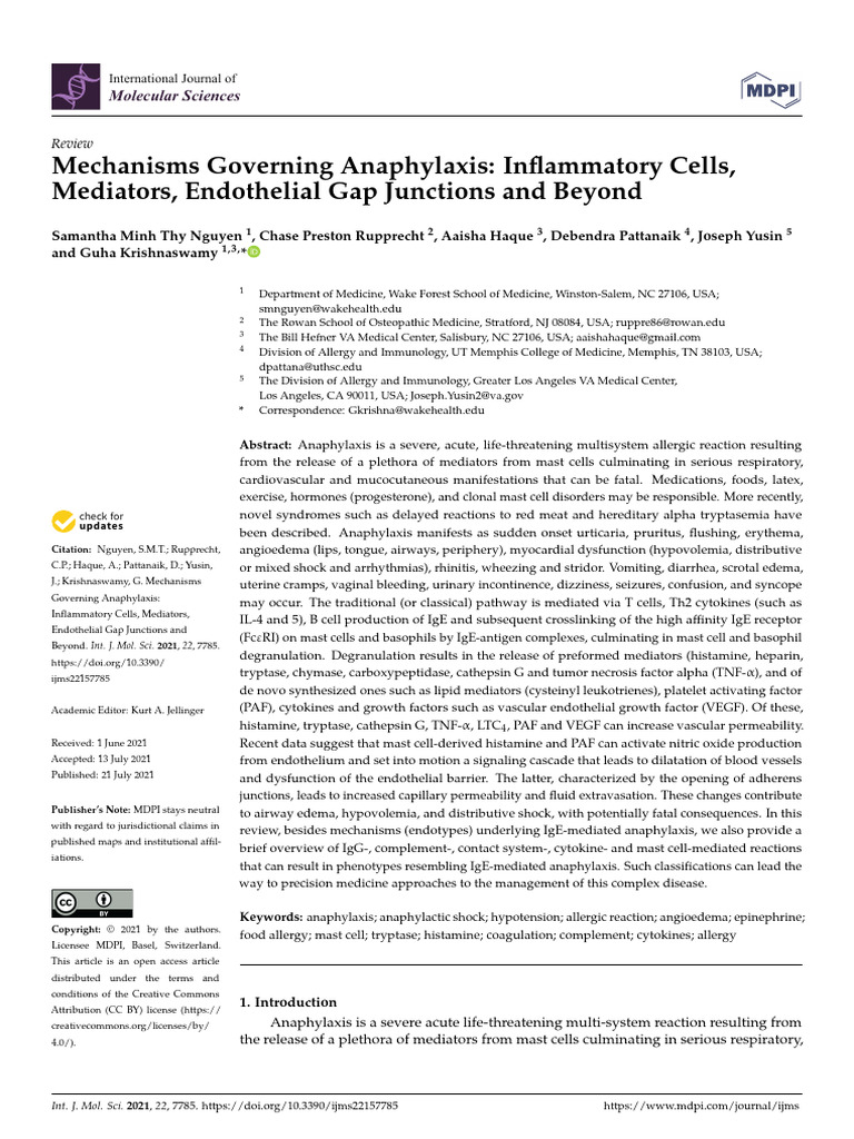 Mechanisms Governing Anaphylaxis Pdf