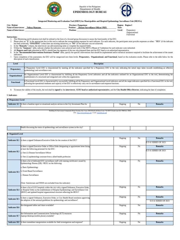 MABINI 2023 Integrated Monitoring and Evaluation Tool | PDF