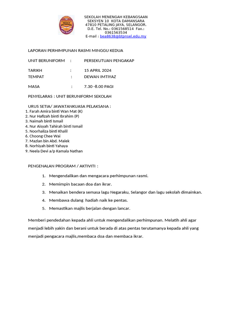 Laporan Perhimpunan Rasmi - 2024 | PDF