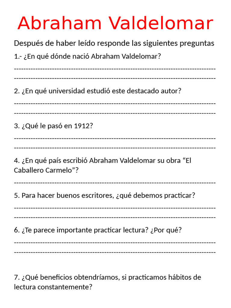 ABRAHAM VALDELOMAR PLAN LECTOR CABALLERO CARMELO | PDF