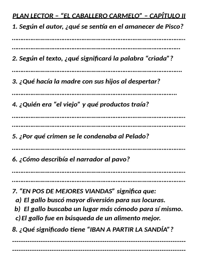 FICHA DE PLAN LECTOR CAPITULO II | PDF