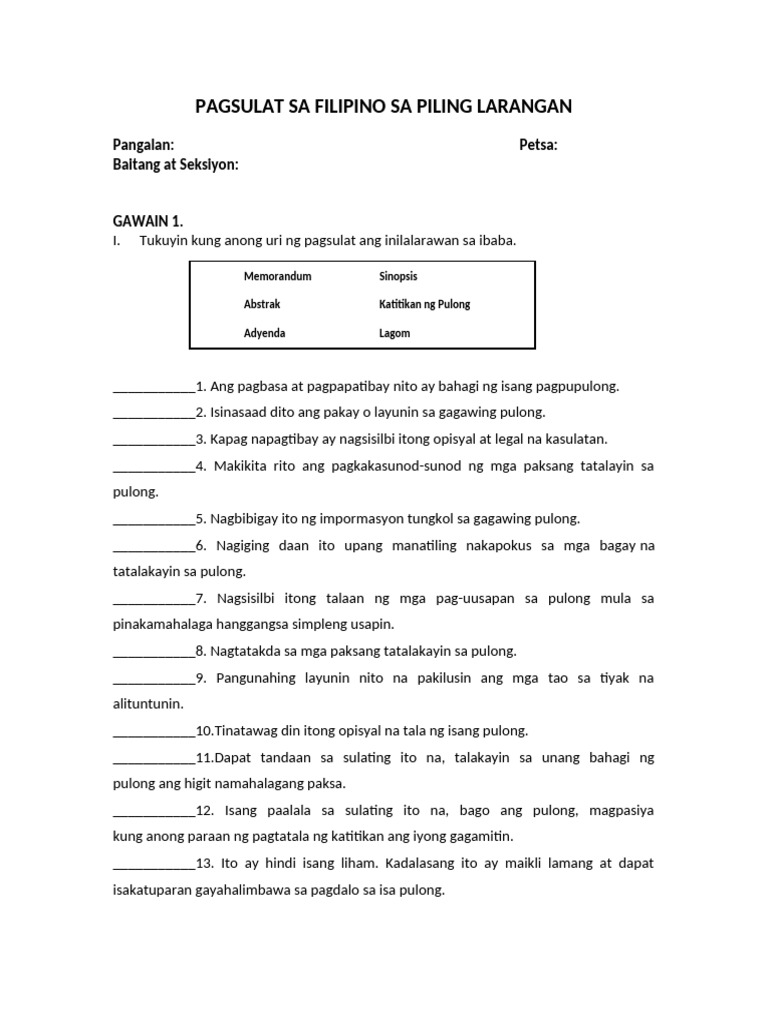 Pagbasa Activity | PDF