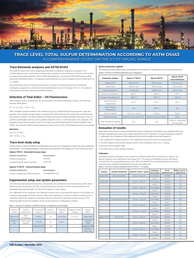 Trace Level Total Sulfur Determination According To ASTM D5453 | PDF ...