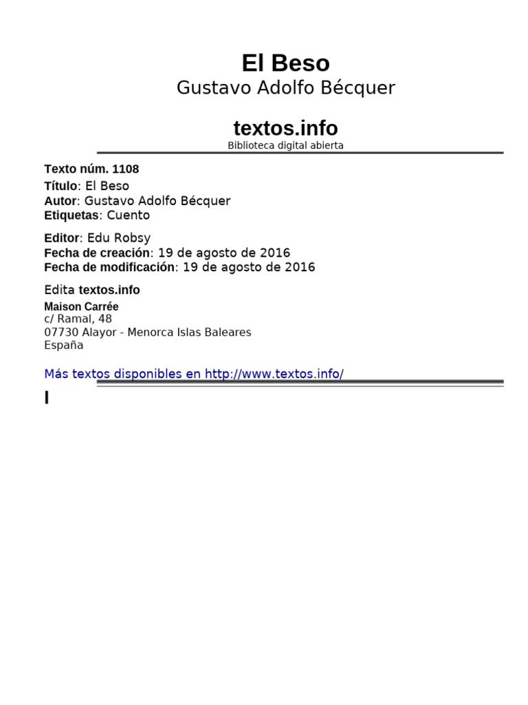 El Beso, Gustavo Adolfo Bécquer | PDF