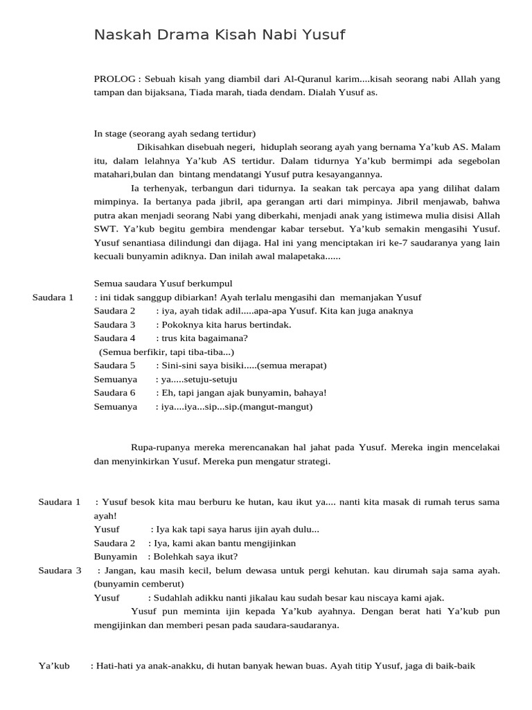Naskah Drama Kisah Nabi Yusuf | PDF