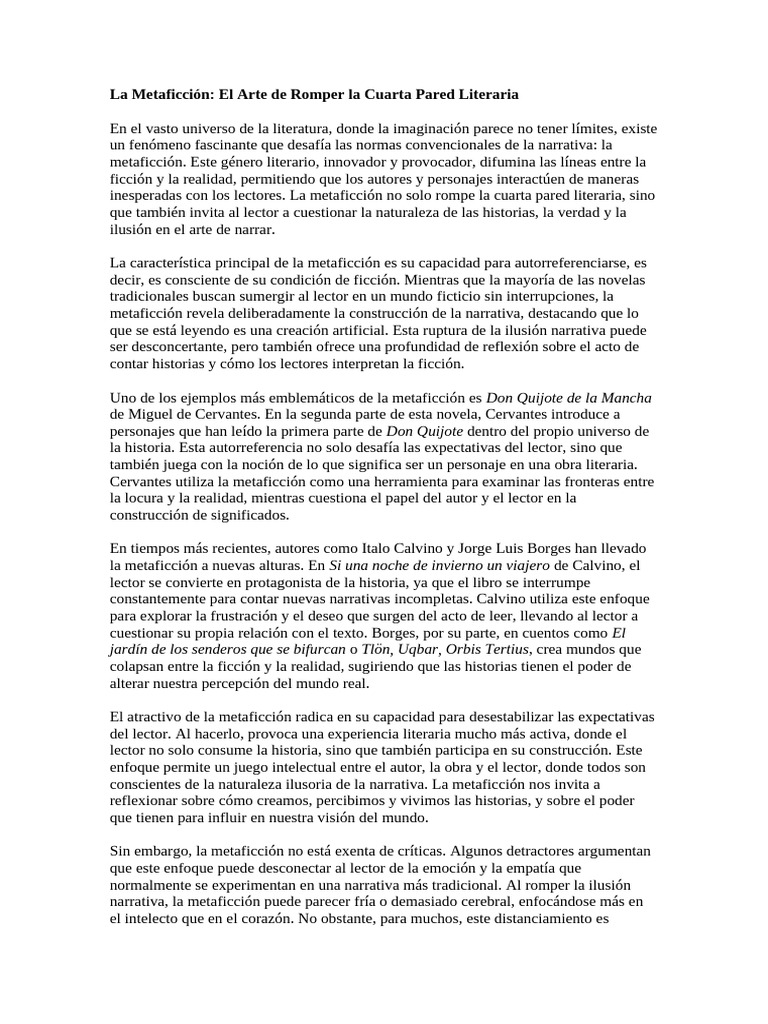 La Metaficción | PDF