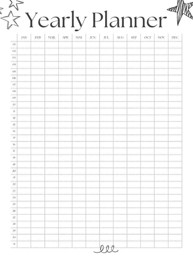 Black and White Simple Minimal Yearly Planner | PDF