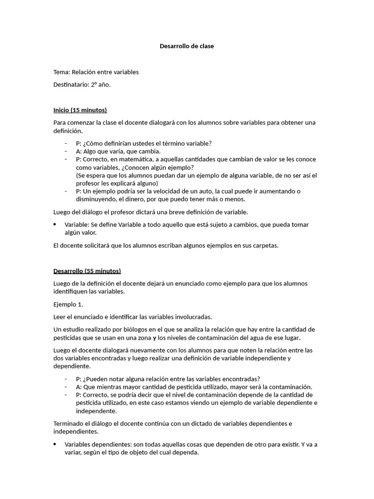 Desarrollo de clase relación entre variables | PDF