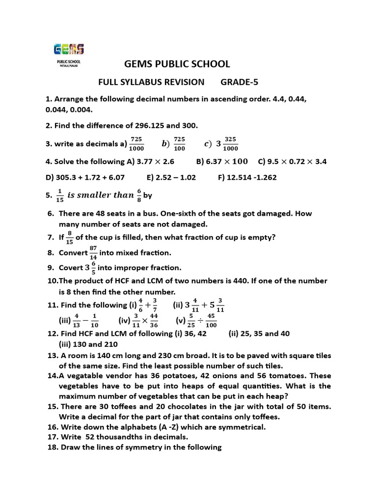 Full Revision Grade-5 | PDF