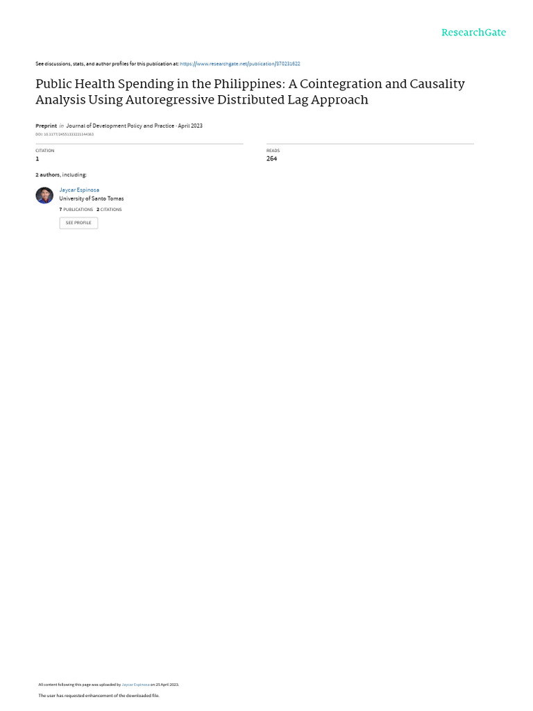 Public Health Spending in The Philippines: A Cointegration and Causality Analysis Using ...