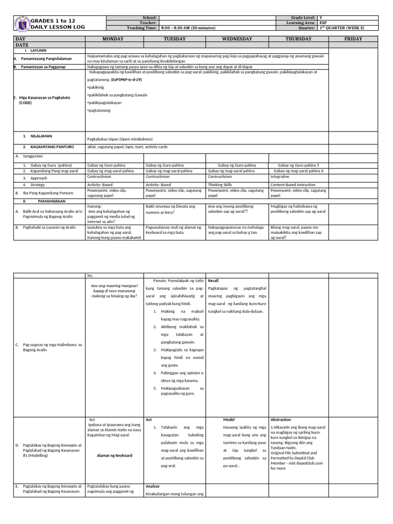DLL_ESP 5_Q1_W3 | PDF