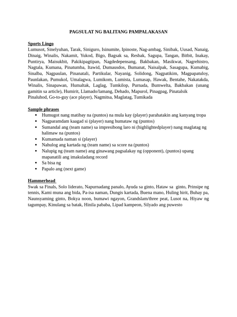 Pagsulat Ng Balitang Palakasan | PDF