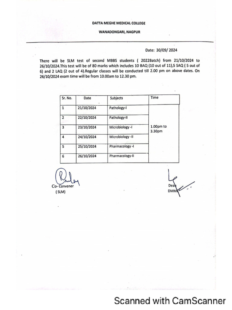 SLM Test Schedule | PDF