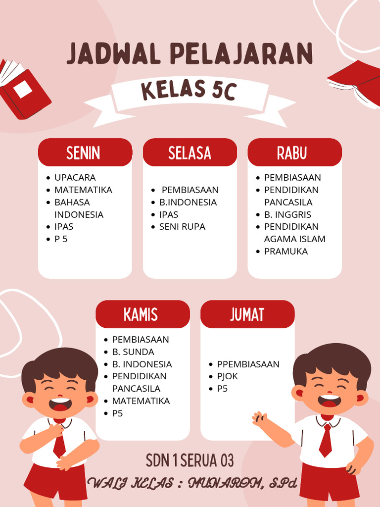 Jadwal Pelajaran Kelas 5C Terbaru | PDF