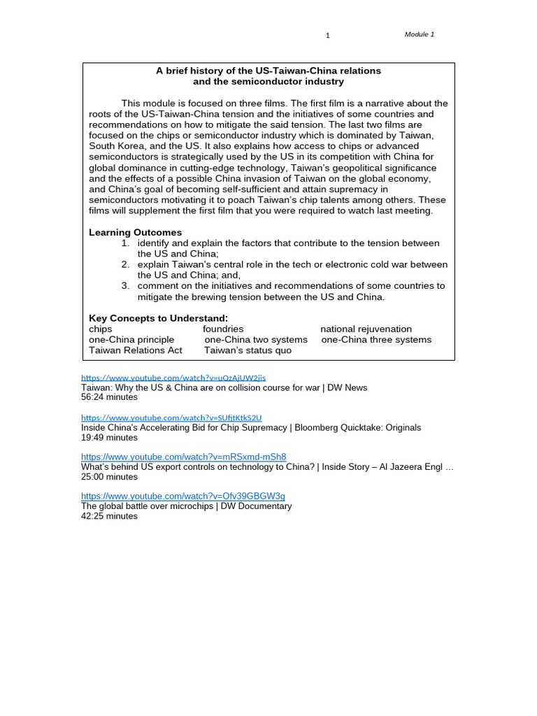 Module 1 Topic 1 - A Brief History of US-Taiwan-China Relations and The ...