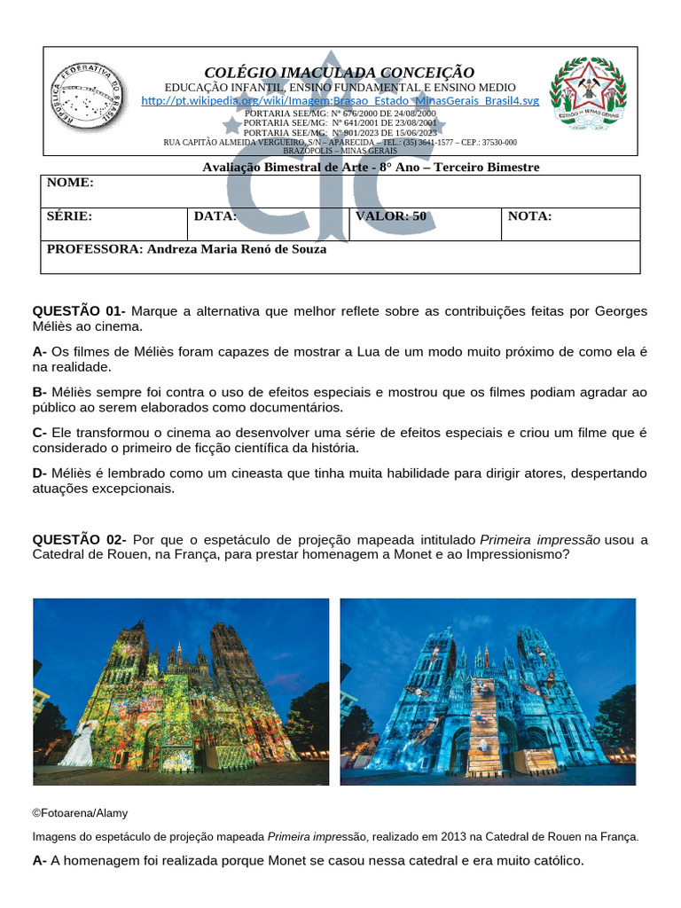 Prova 8° Ano 3 Bim | PDF