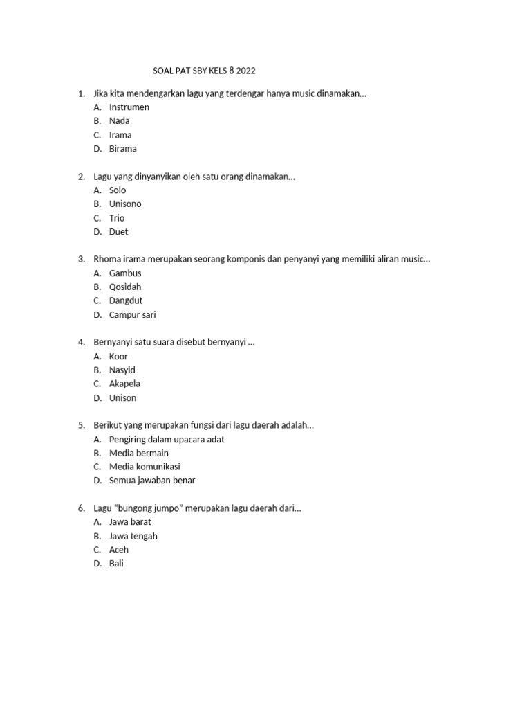 SOAL PAT SBY KELS 8 2022 Yunita | PDF | Java | Indonesia