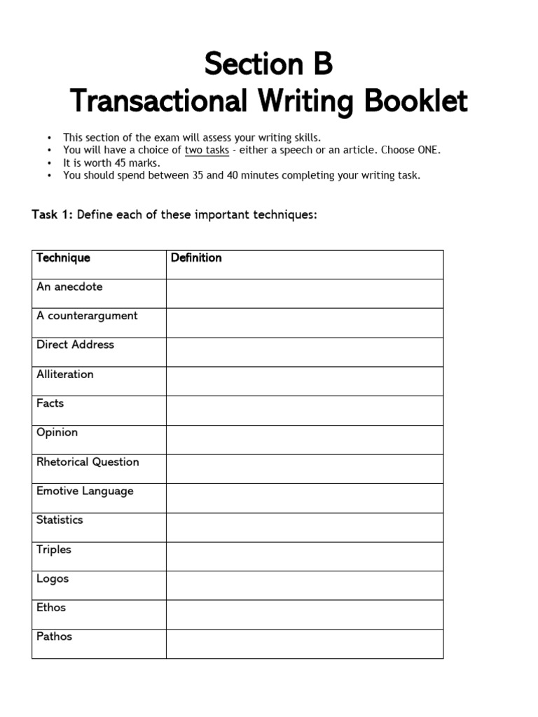 Section B TRANSACTIONAL WRITING BOOKLET (31) 1 | PDF