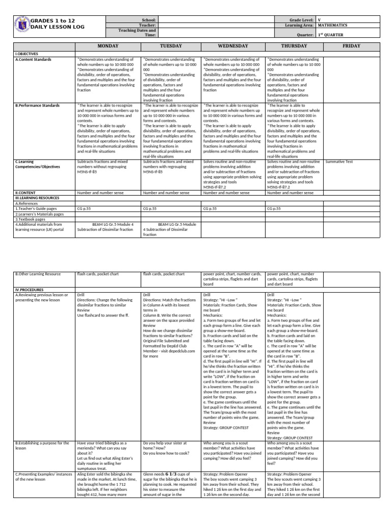 DLL - Mathematics 5 - Q1 - W6 | PDF
