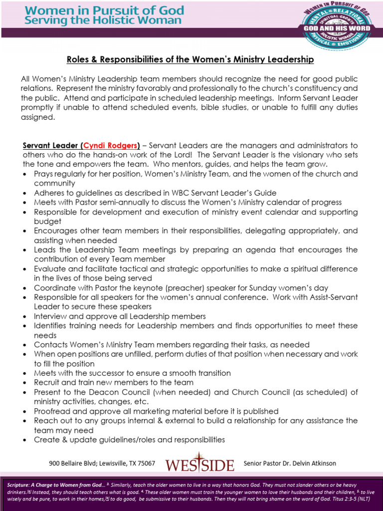 Roles-Responsibilities-of-the-Womens-Ministry-Leadership-v1 | PDF