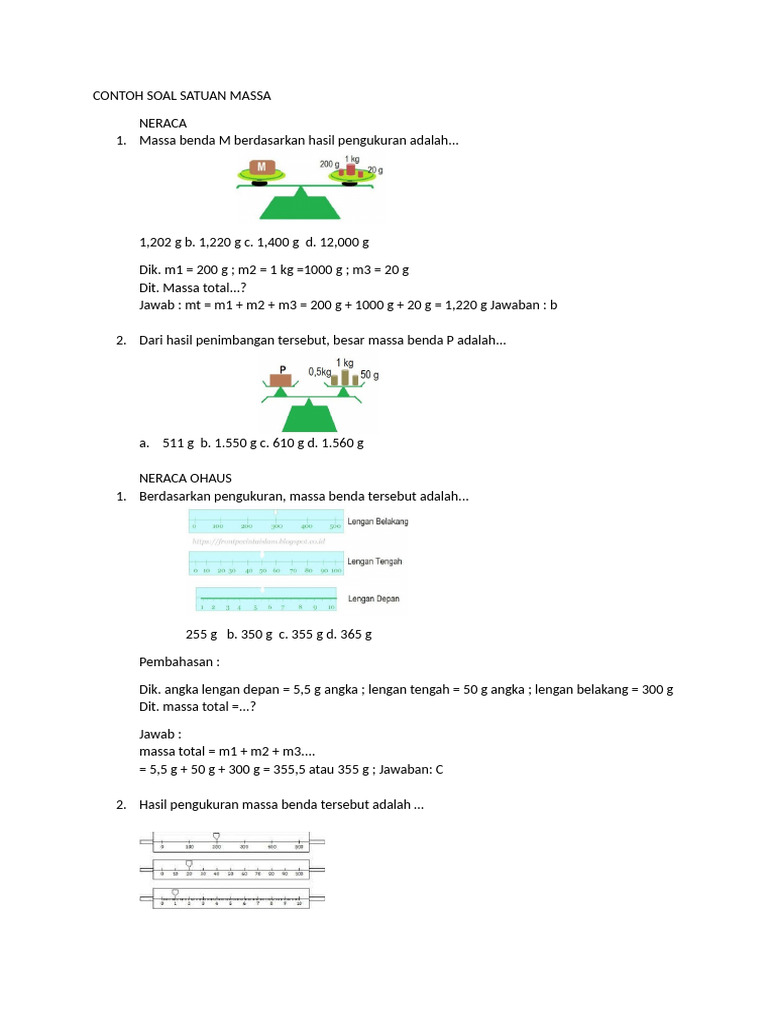 Contoh Soal Satuan Massa | PDF