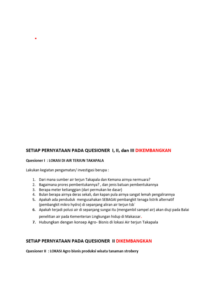 Quesioner Tiap OW Di Malino, 11 Okt | PDF