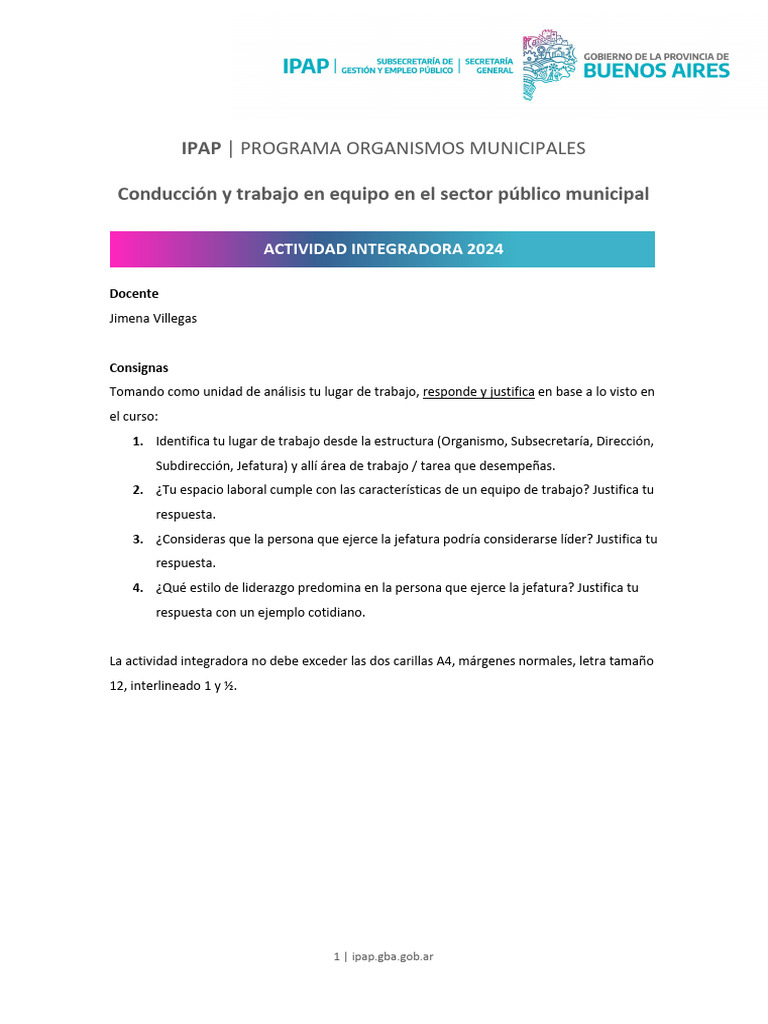 CTE Sector Publico Municipal - Actividad Integradora - VILLEGAS | PDF