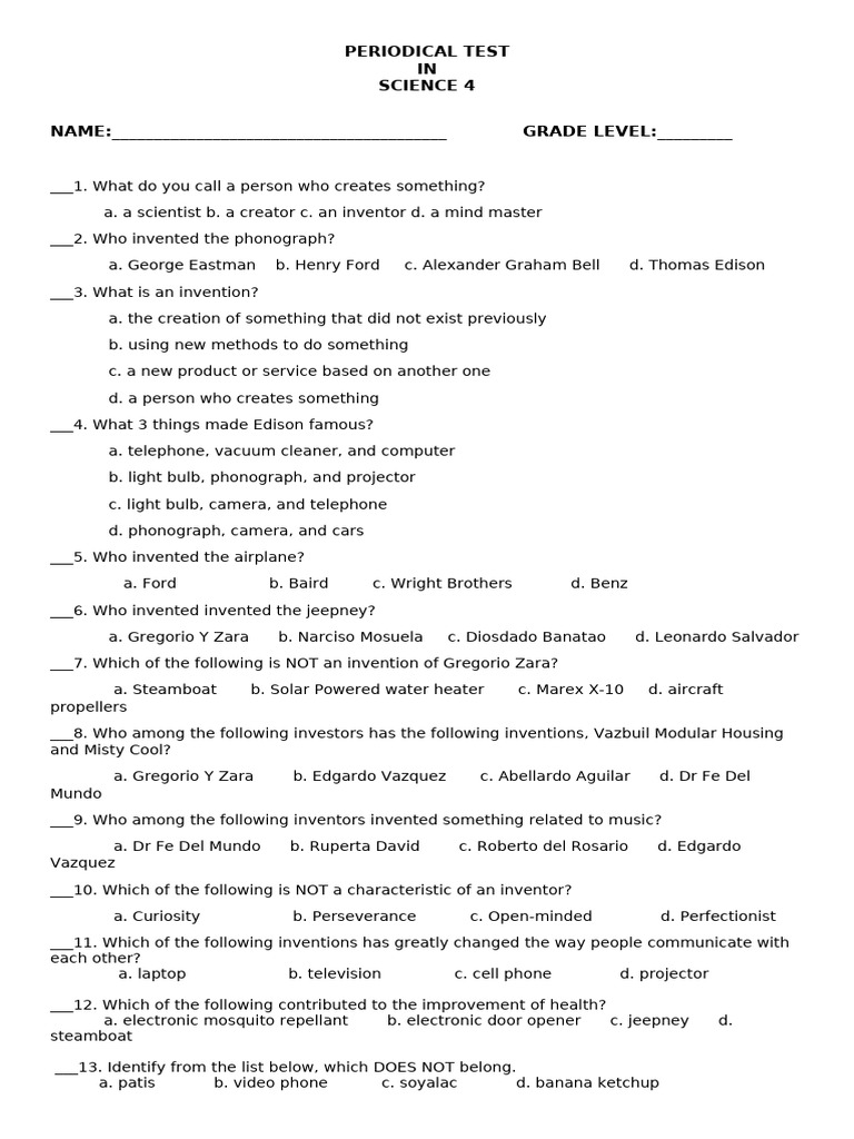 Periodical Test Science | PDF