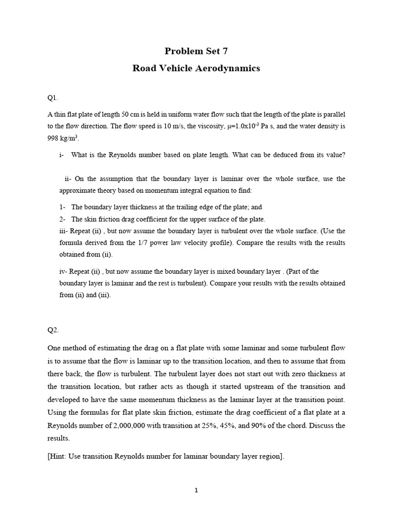 Road Vehicle Aerodynamics Problem Set 7 | PDF