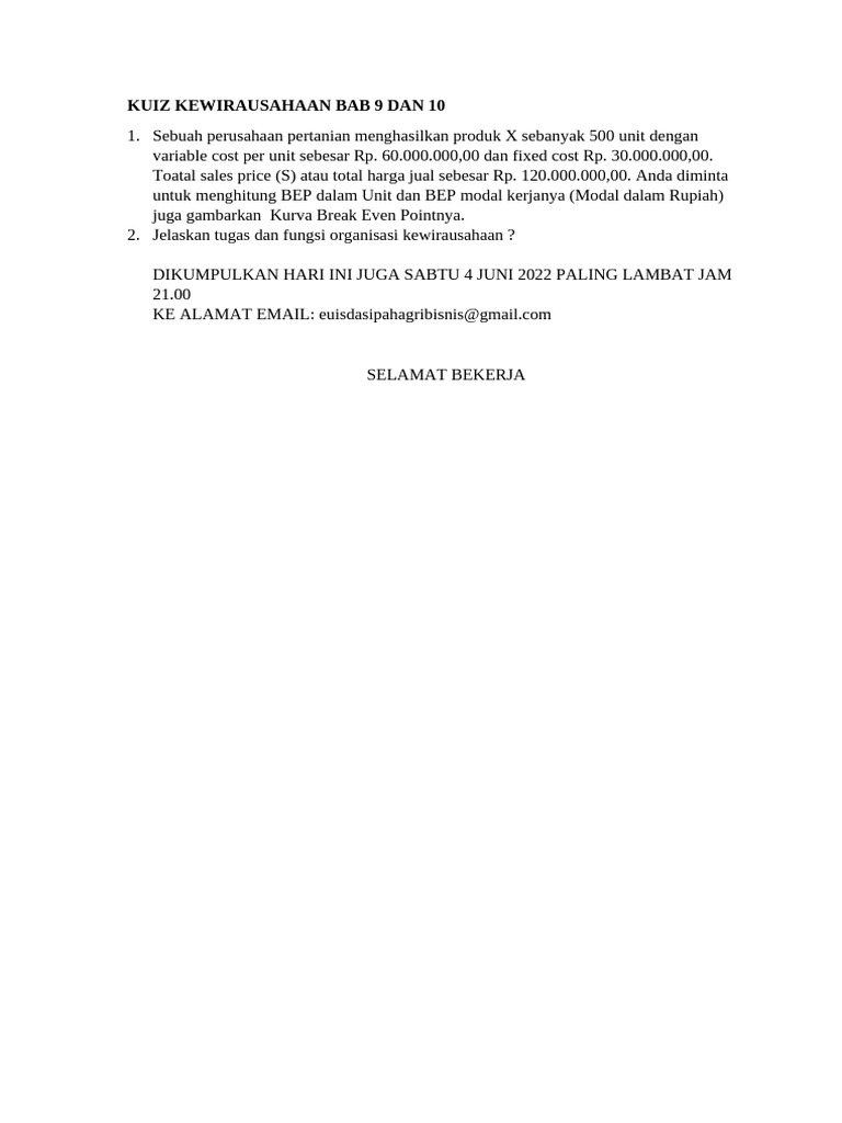 Soal Kuiz Bab 9 Dan 10 Kewirausahaant | PDF