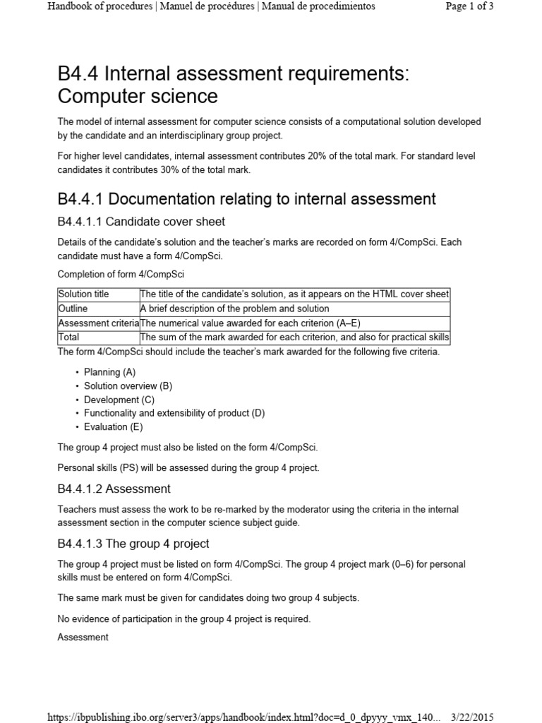 IB CS Internal Assessment Guidelines | PDF