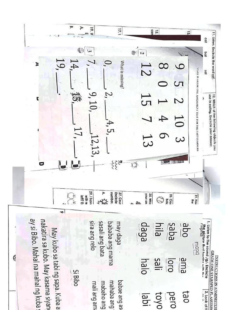 Grade 1 Assessment Reviewer | PDF