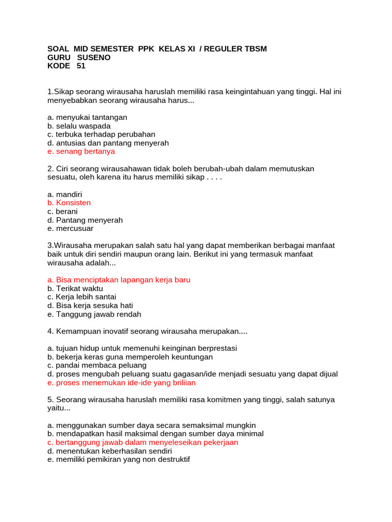 Soal PPK XI sms1 | PDF