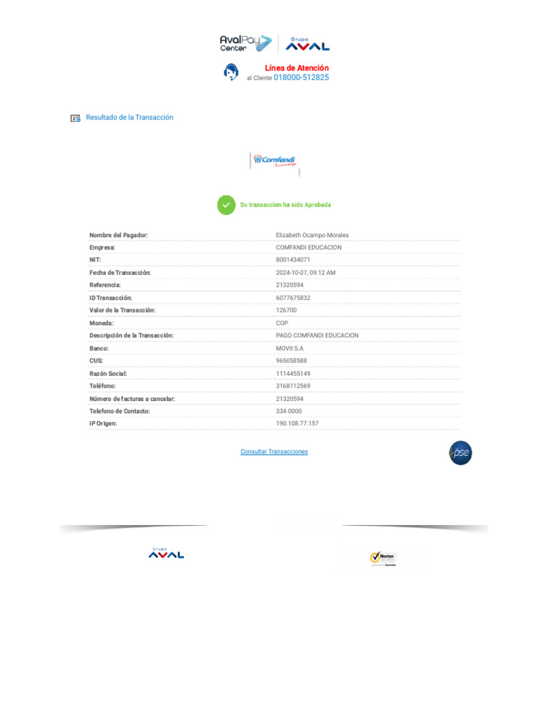 Pasarela de Pagos Aval - Resultado | PDF