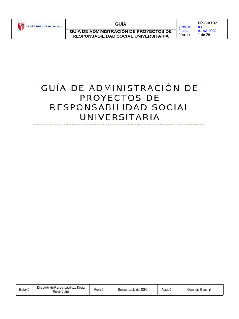 Guía de Administración de Proyectos de Responsabilidad Social Universitaria V03 | PDF